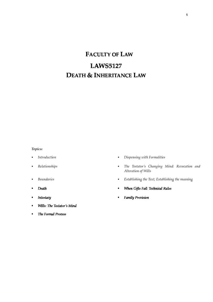 Notes for Death and Inheritance Law (LAWS5127) at University of Sydney ...