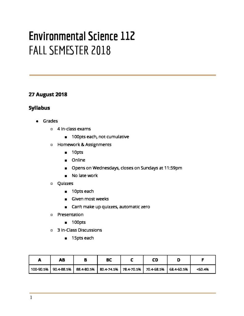 Notes for Environmental Science (ENS 112) at University of Tampa ...
