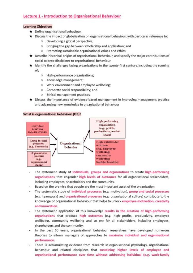 Notes for Organisational Behaviour (MGMT2007) at Australian National ...