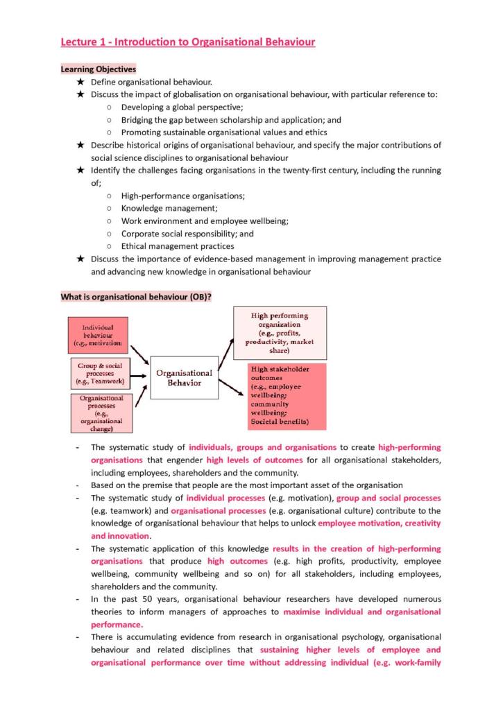 Notes for Organisational Behaviour (MGMT2007) at Australian National ...