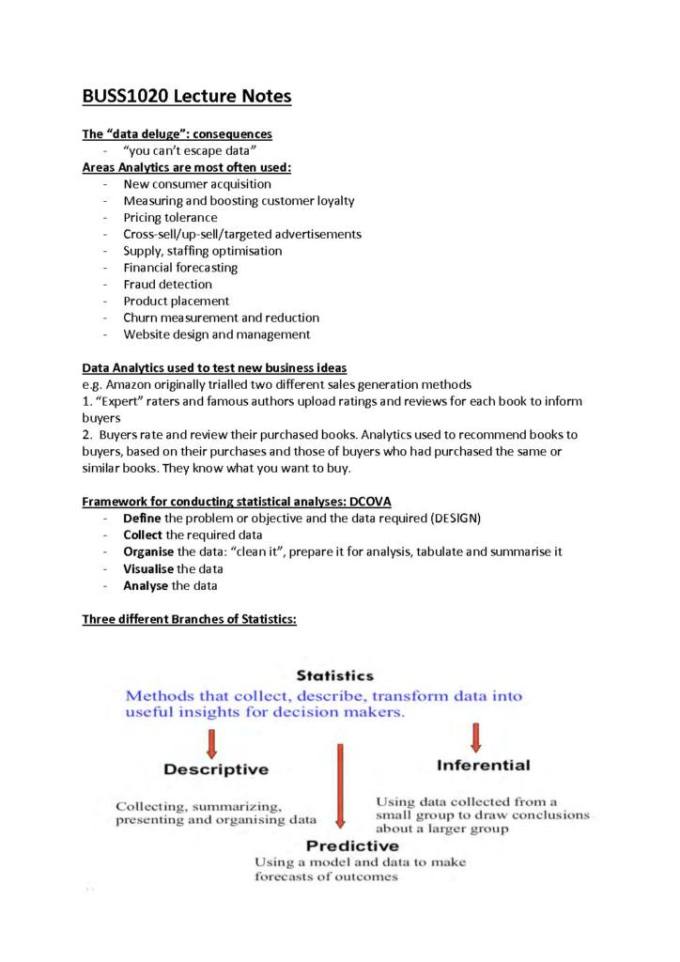 Notes for Quantitative Business Analysis (BUSS1020) at University of ...