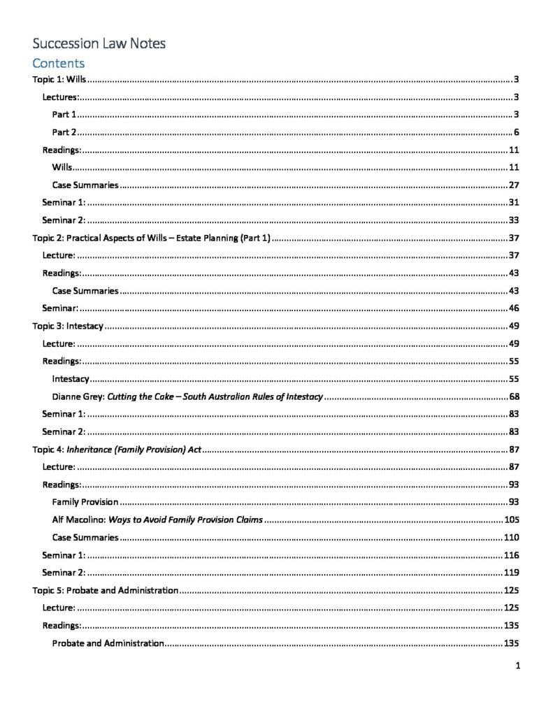 Notes for Succession (LAW 2523) at University of Adelaide | StudyLast
