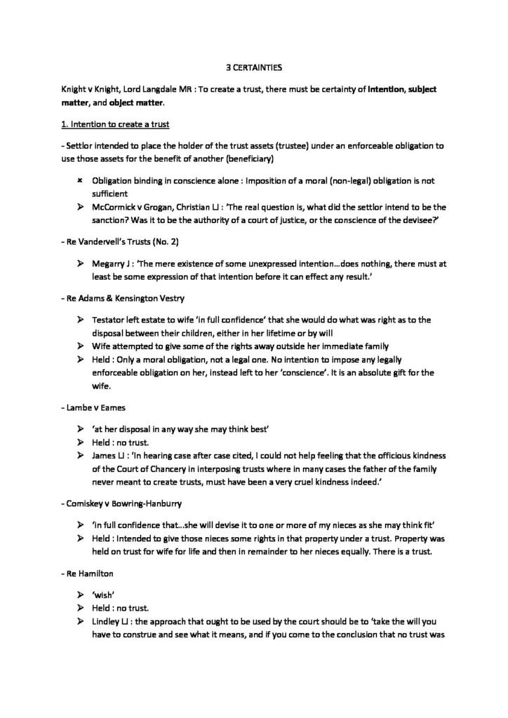 Equity and Trusts (LA3002) LLB complete notes | StudyLast