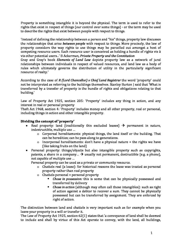 Notes for Introduction to the Law of Property Relations (LA103) at ...