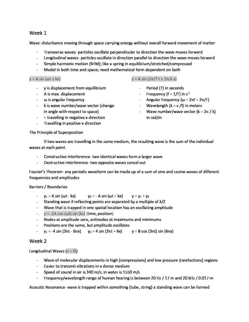 Notes for Physics for Life Sciences II (PHYS1070) at University of ...