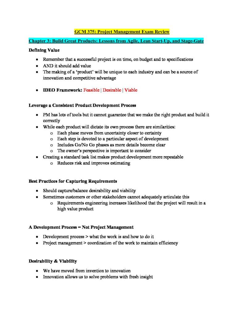Notes for Project Management for Graphic Communications (GCM 375) at ...