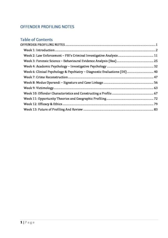 Notes for Offender Profiling (2011CCJ) at Griffith University | StudyLast