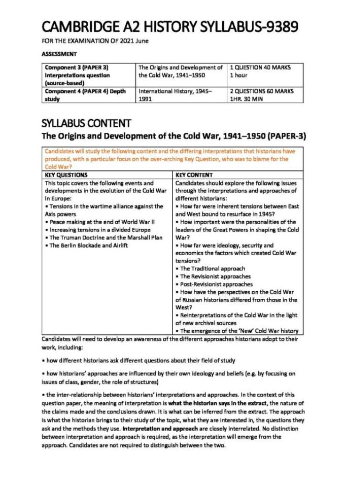 History (9389) Cambridge International AS and A Level Paper 3 notes ...