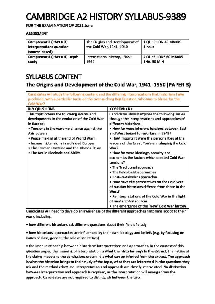 History (9389) Cambridge International AS and A Level Paper 3 notes ...