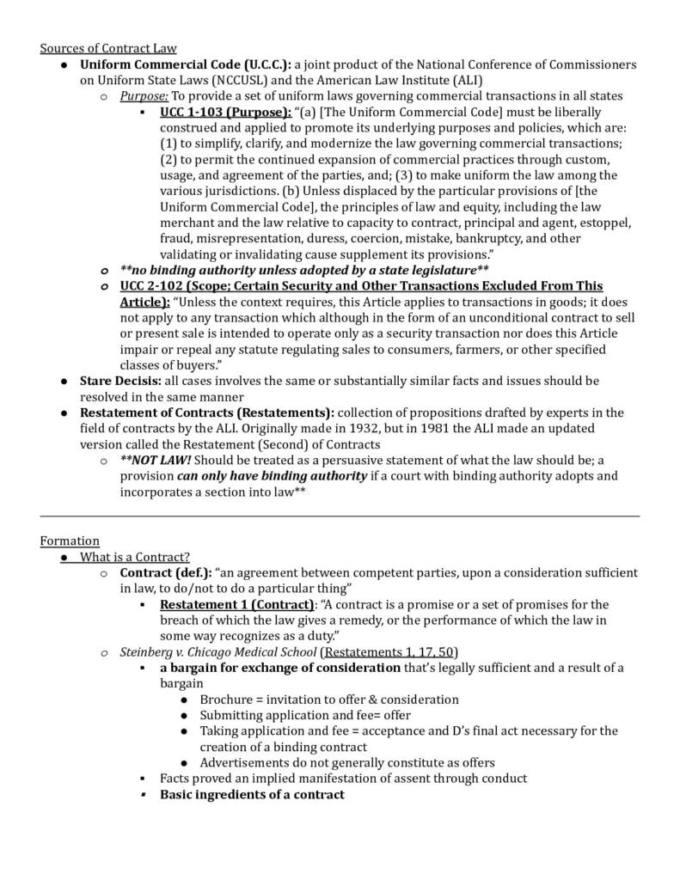 Notes for Contract Law (LAW 510) at University of La Verne | StudyLast