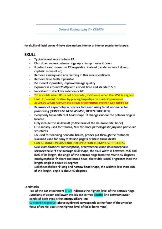 Notes for General Radiography 2 (CSB034) at Queensland University of ...