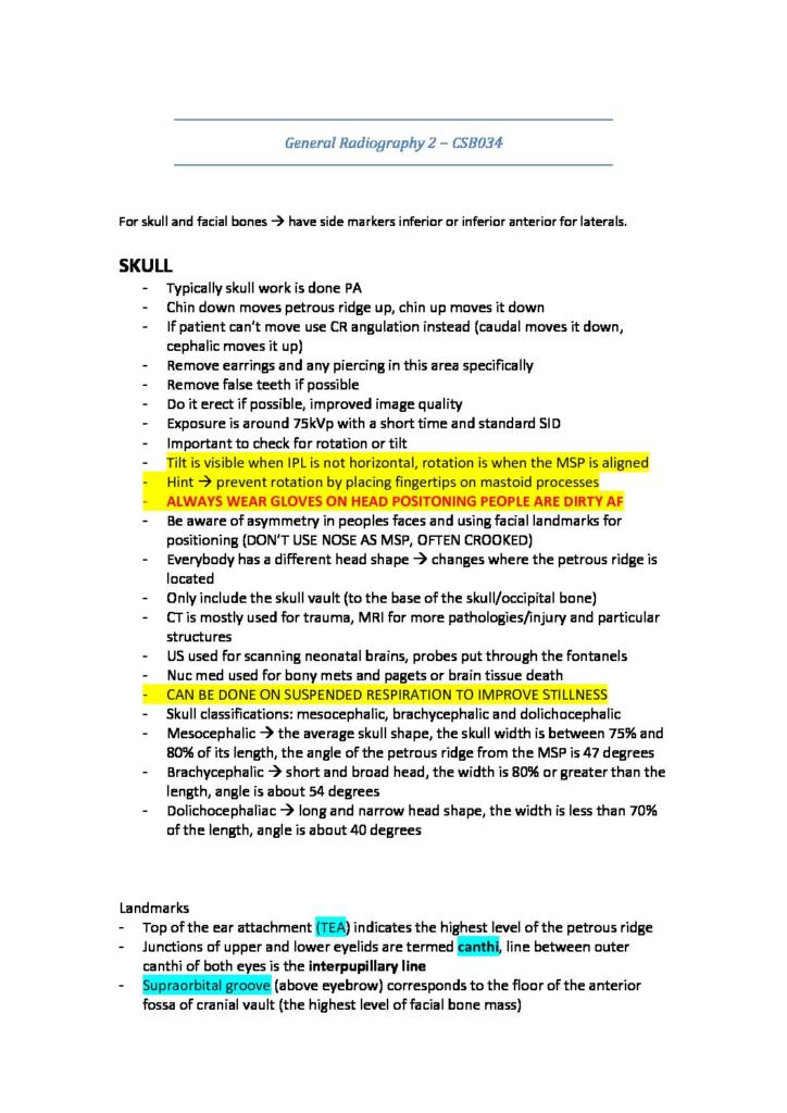 Notes for General Radiography 2 (CSB034) at Queensland University of ...