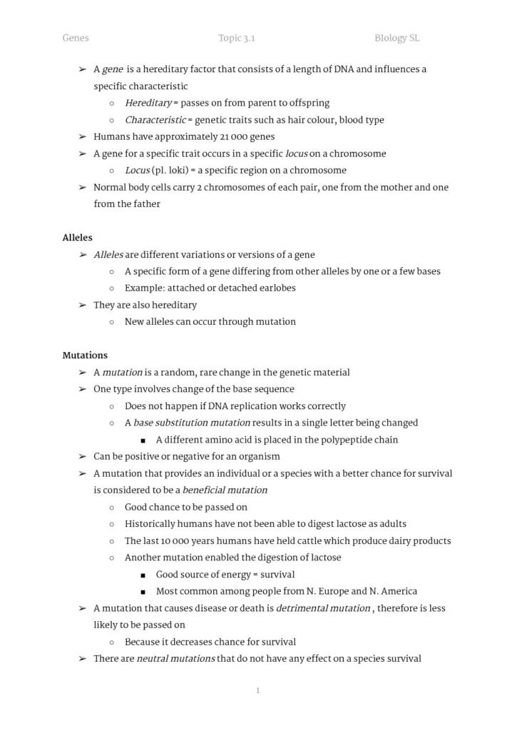 Notes for Biology Higher Level (IB BHL) at International Baccalaureate ...