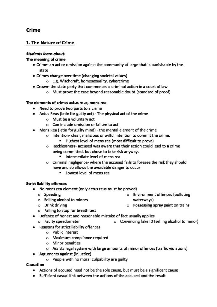 HSC Legal Studies Core Part I: Crime full notes | StudyLast