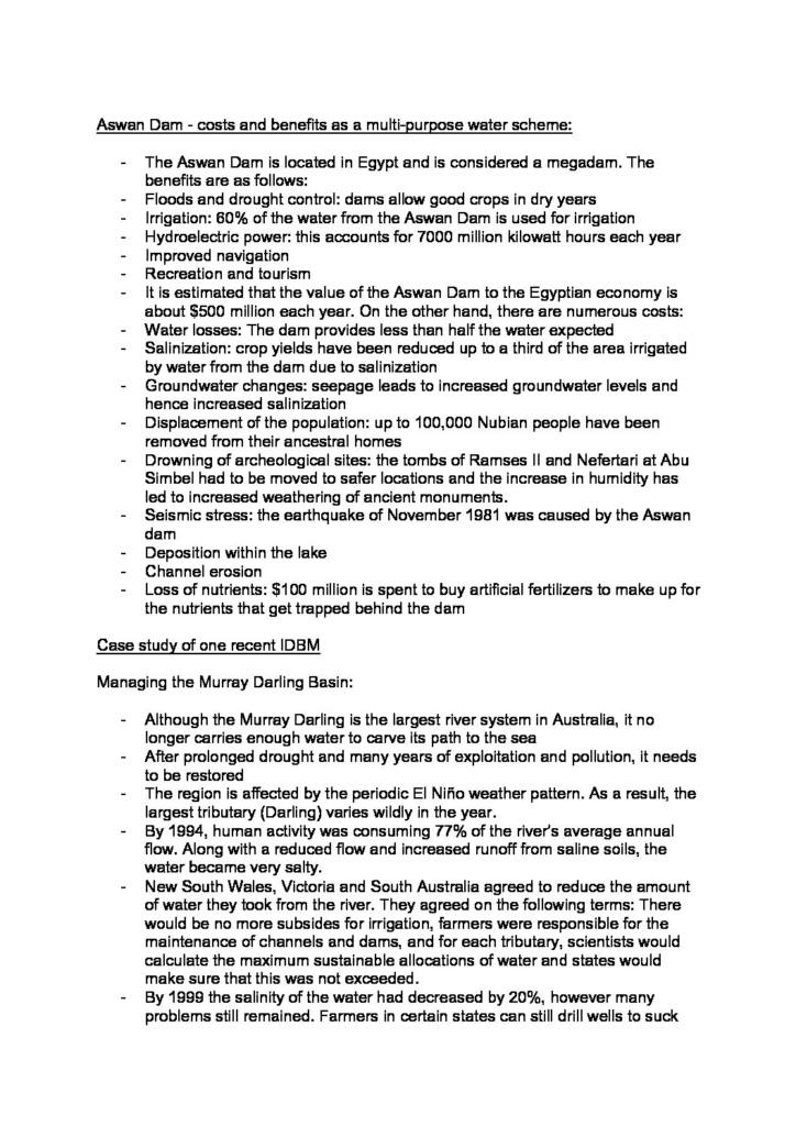 IB Geography (SL & HL) Freshwater and Geophysical Hazards case studies ...