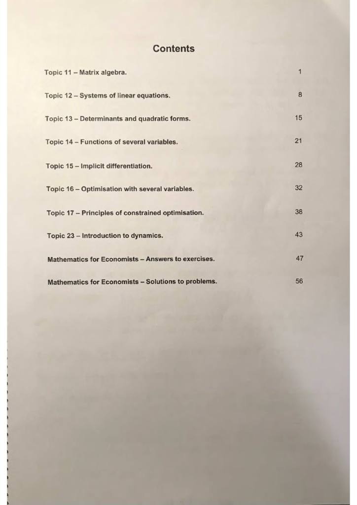 Notes for Mathematics for Economics (ECON0010) at University College ...