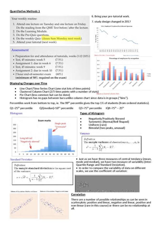 Notes for Quantitative Methods 1 (ECON10005) at University of Melbourne ...