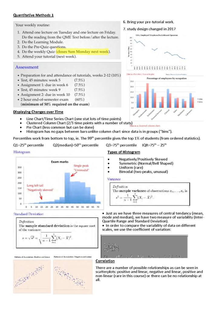 Notes for Quantitative Methods 1 (ECON10005) at University of Melbourne ...