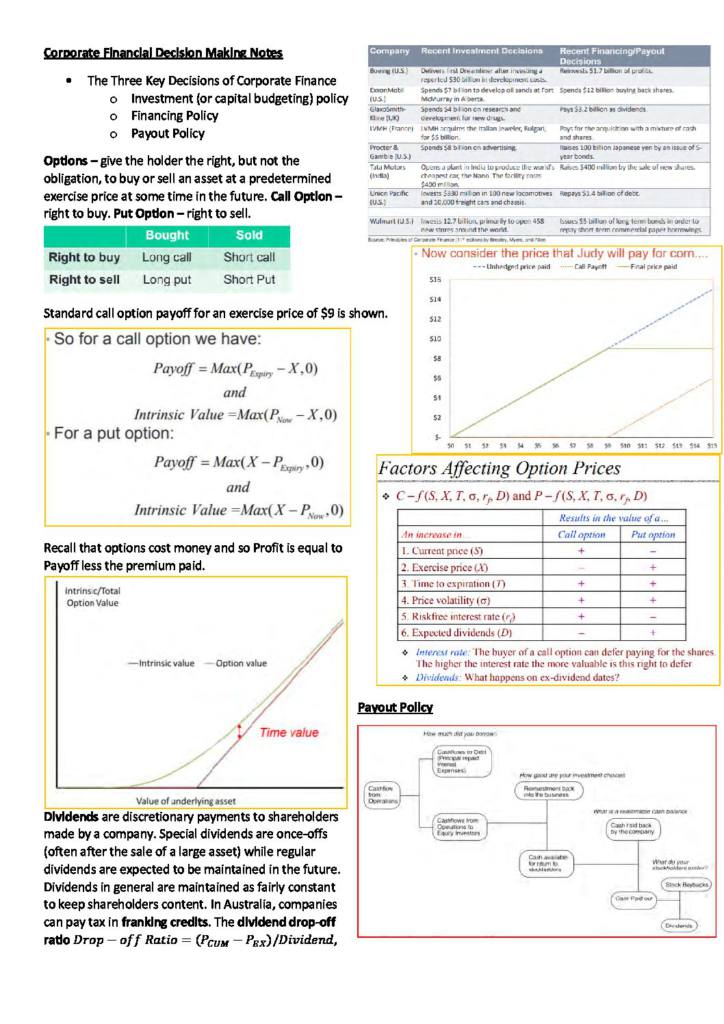 Corporate Financial Decision Making (FNCE20005) exam notes | StudyLast