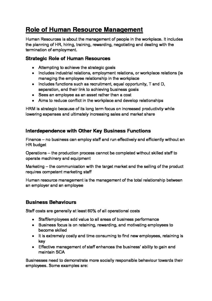 HSC Business Studies – Human Resources notes | StudyLast