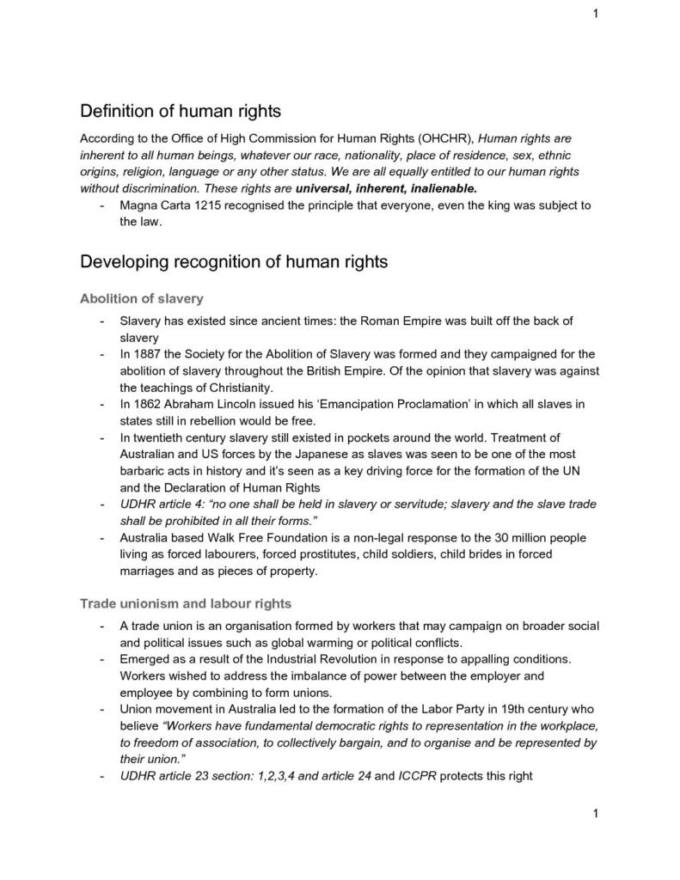 Human Rights (HSC Legal Studies Core Part II) notes | StudyLast