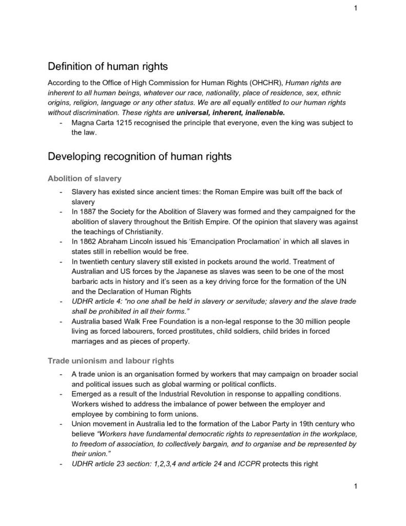 Human Rights (HSC Legal Studies Core Part II) notes | StudyLast