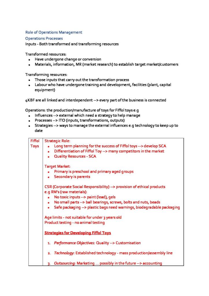 HSC Business Studies – Operations notes | StudyLast