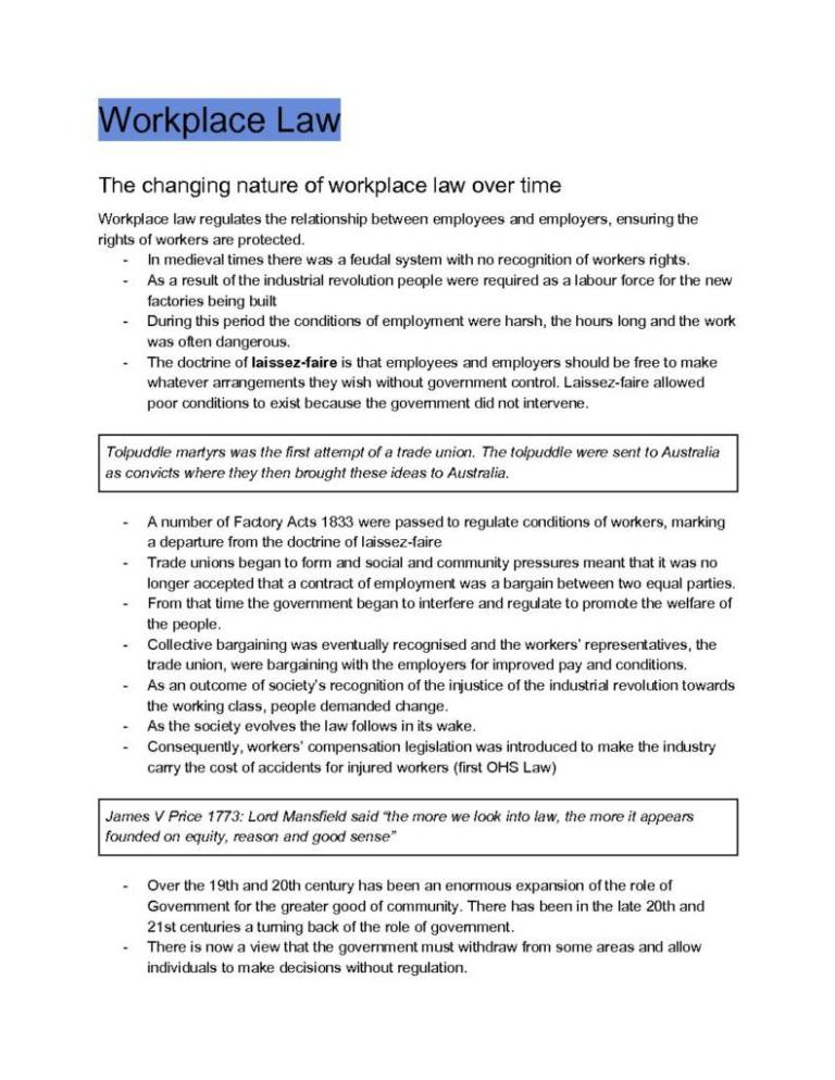 Workplace Law (HSC Legal Studies Option 6: Workplace) notes | StudyLast