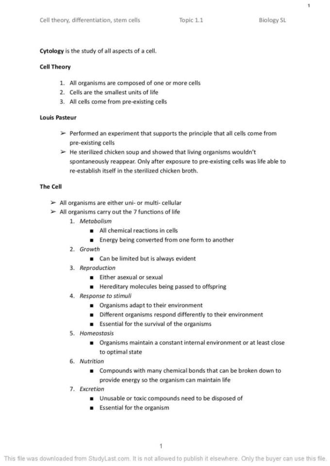 IB Biology Standard Level full summary notes | StudyLast