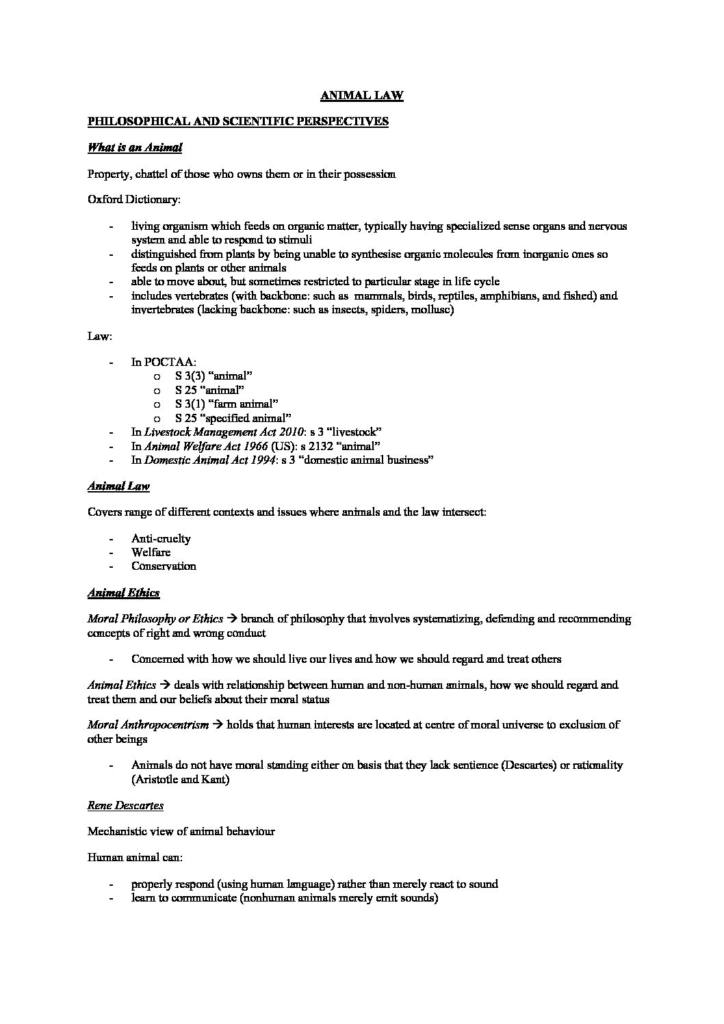 Notes for Animal Law (LAW4230) at Monash University | StudyLast