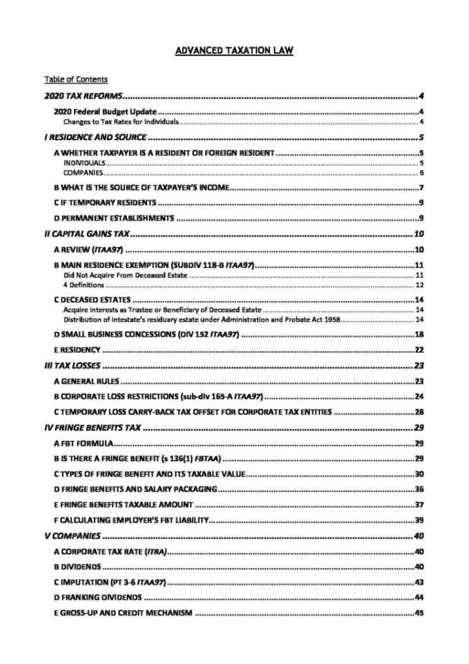 Notes for Advanced Taxation Law (LAW4322) at Monash University | StudyLast