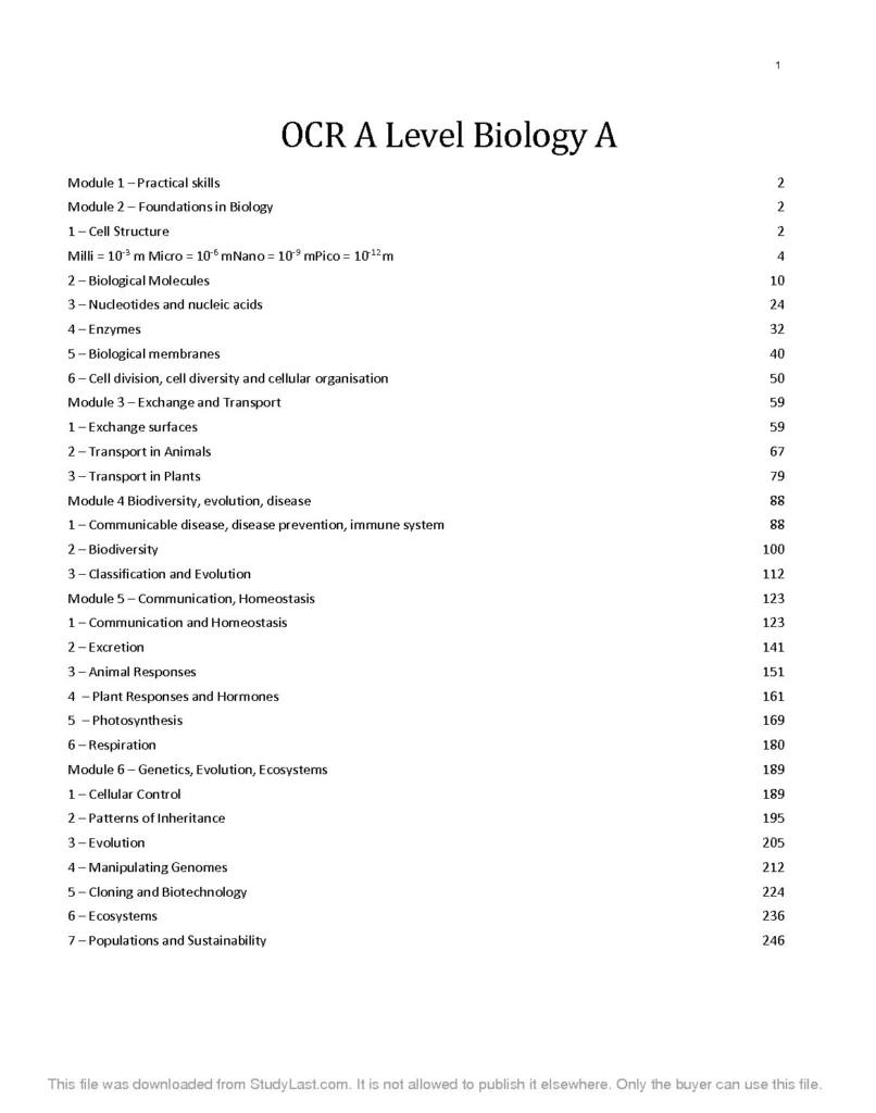 Notes for A Level Biology (H420) at OCR (GCE) AS and A Level | StudyLast