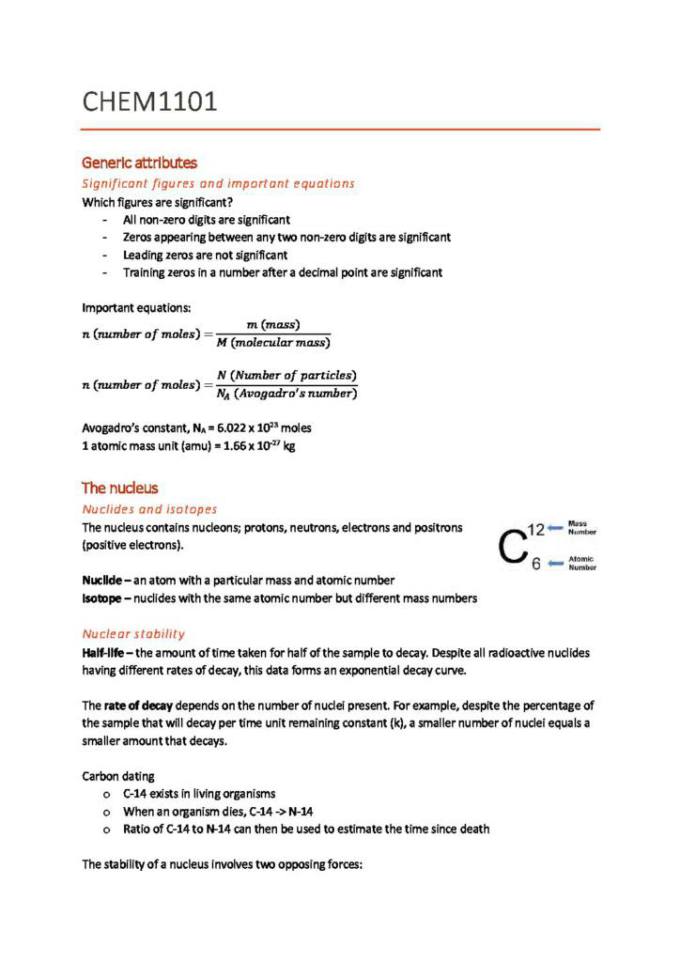 Notes for Chemistry 1A (CHEM1111) at University of Sydney (USYD ...