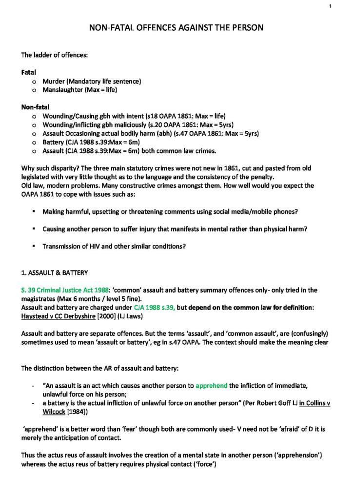 Notes for Criminal Law (LAWW2014/M32156E2) at University of Nottingham ...