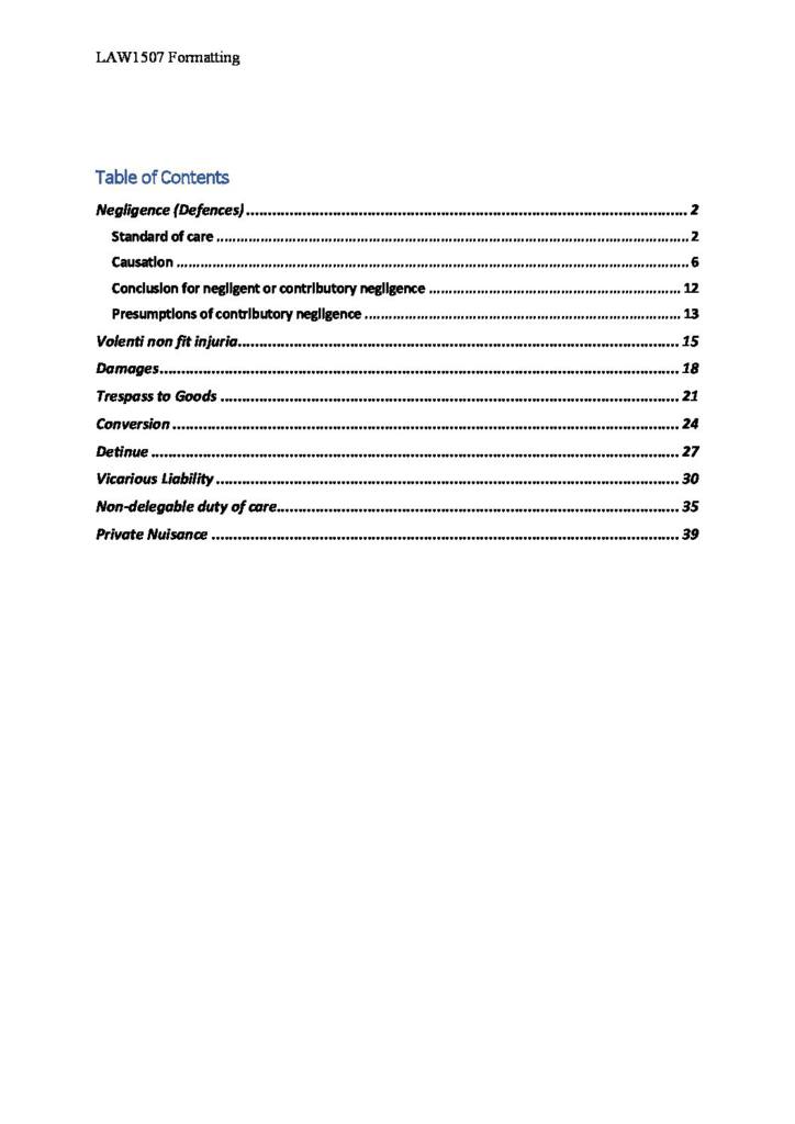 Tort Law (LAW 1507) IRAC notes | StudyLast
