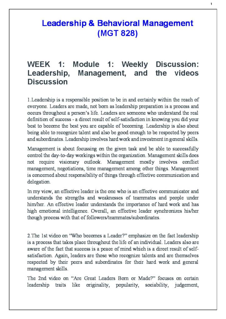 Notes for Leadership & Behavioral Management (MGT 828) at Pittsburg ...