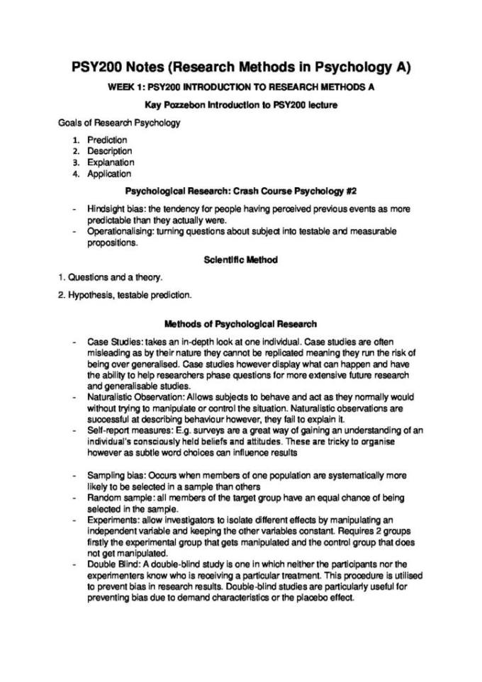 Notes for Research Methods in Psychology A (PSY200) at University of ...