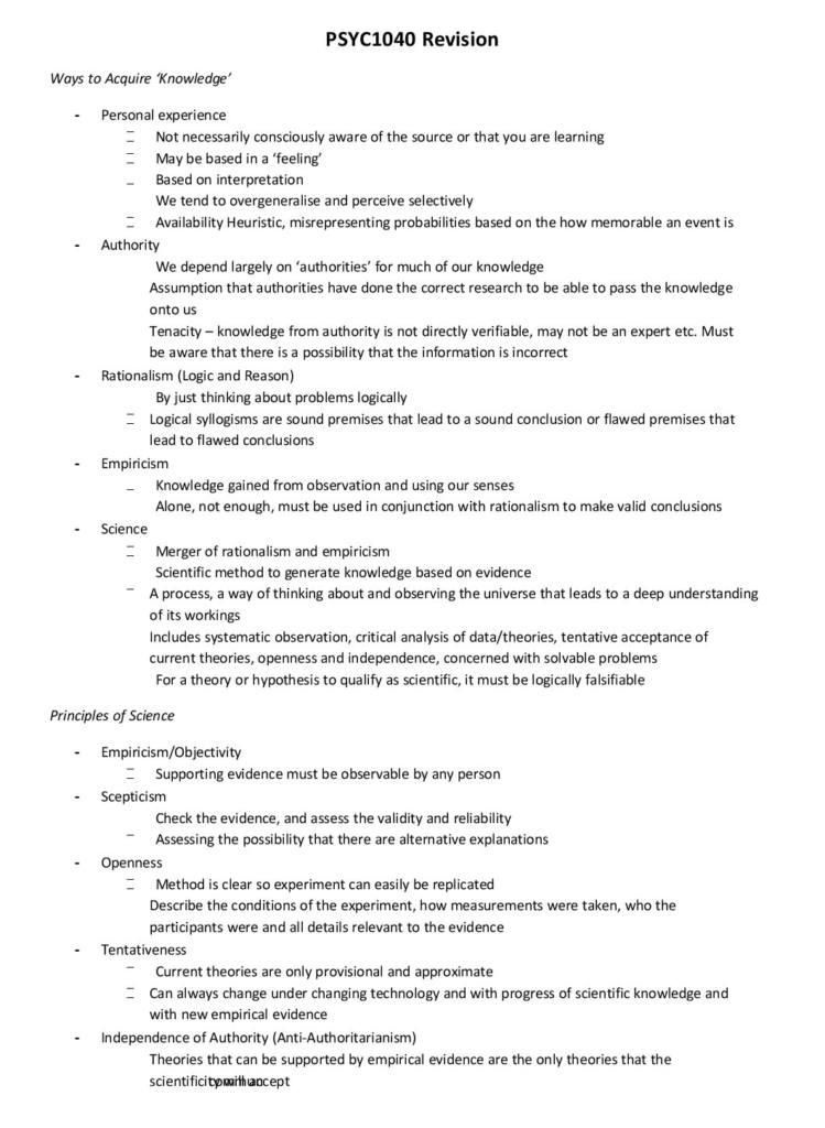 Notes for Psychological Research Methodology I (PSYC1040) at University ...
