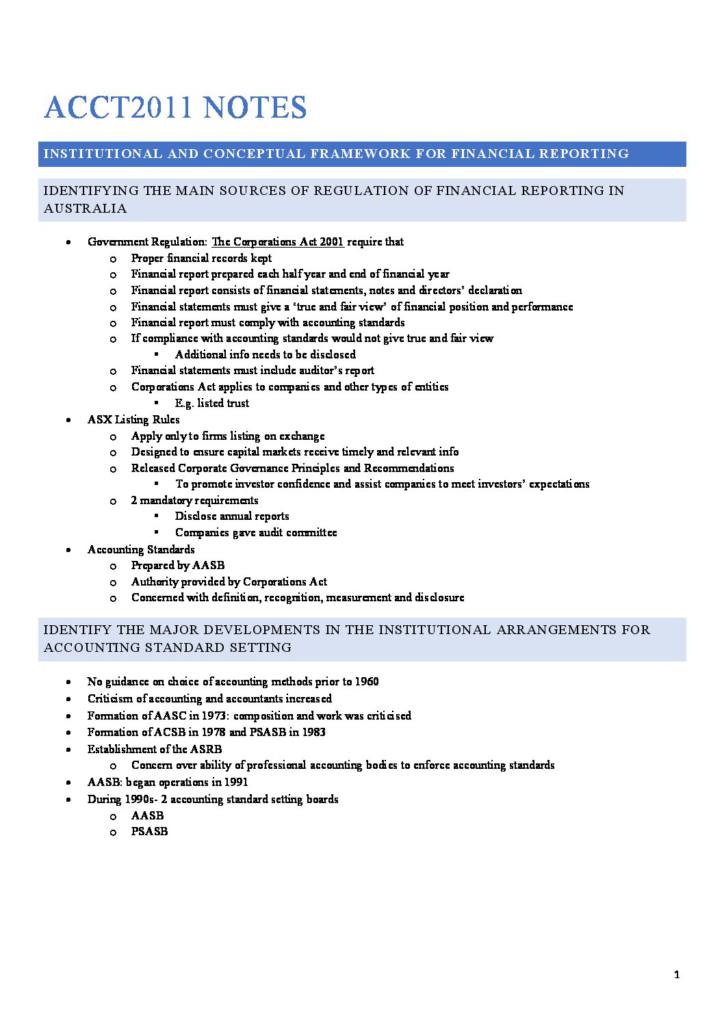 Notes for Financial Accounting A (ACCT2011) at University of Sydney ...