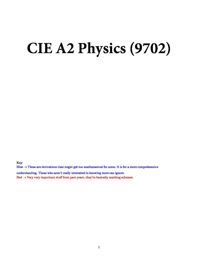 Notes for Physics (9702) at Cambridge International (GCE) AS and A ...