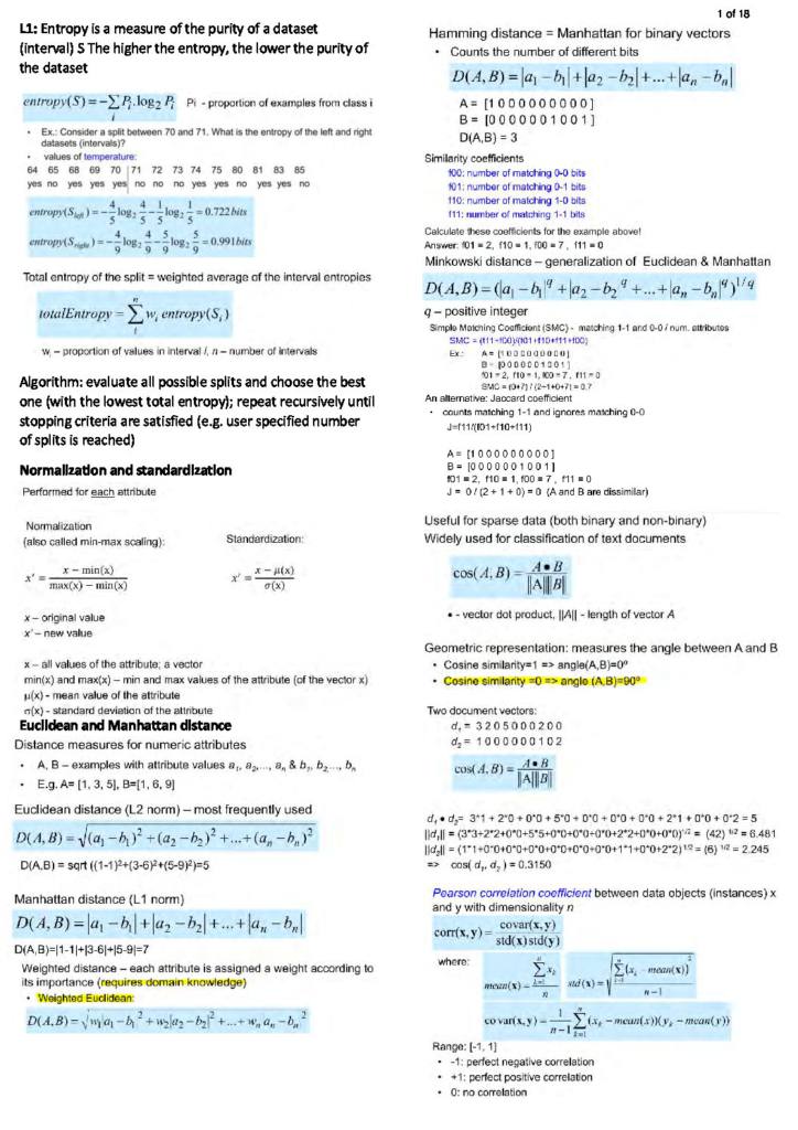 Notes for Machine Learning and Data Mining (COMP5318) at University of ...