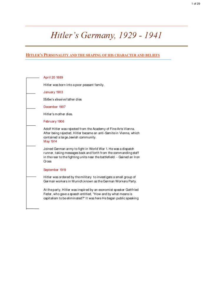 Hitler’s Germany (1929 – 1941) complete notes | StudyLast