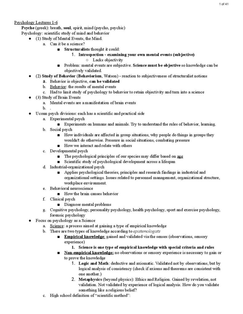 Notes for General Psychology I (PSYC 1100) at University of Connecticut ...