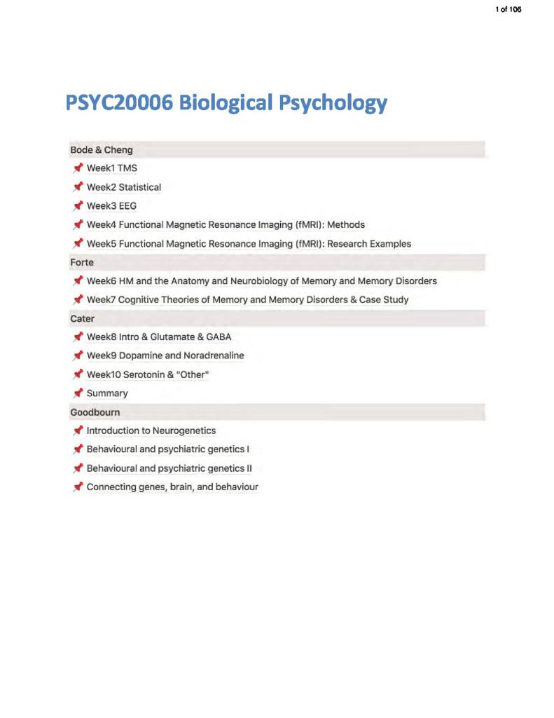 Biological Psychology (PSYC20006) comprehensive notes | StudyLast