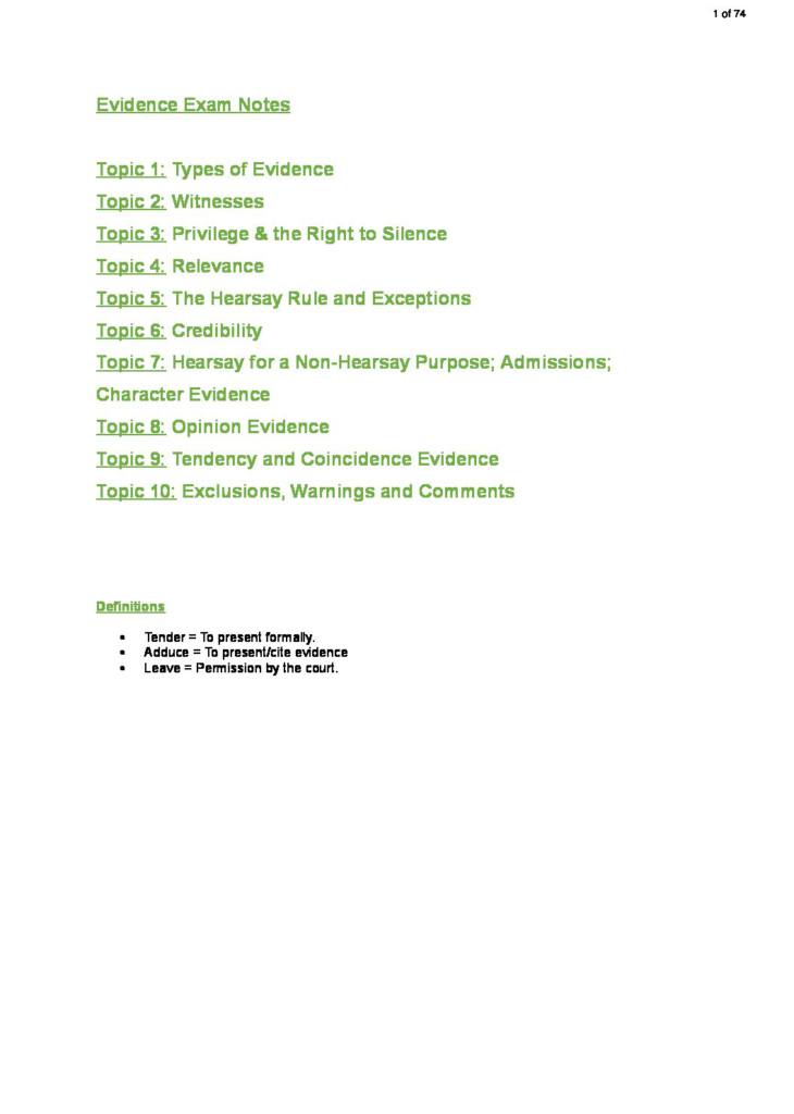 Evidence (70109) exam notes | StudyLast