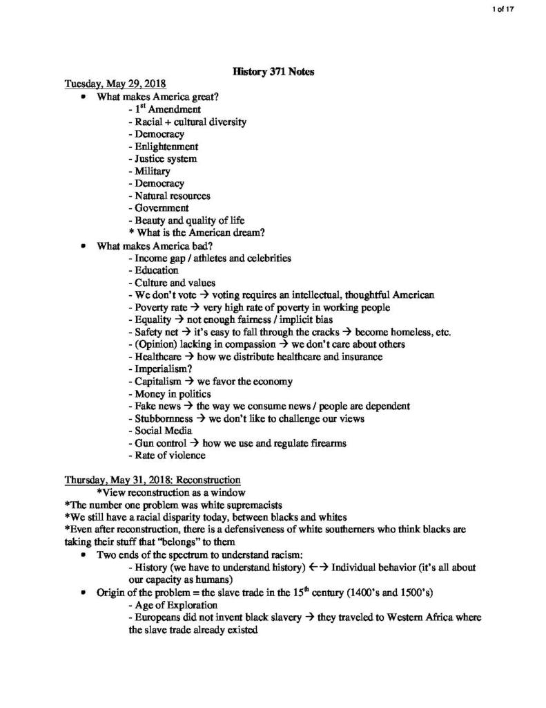 Notes for Problems in American History: 1865 to Present (HIST 371) at ...