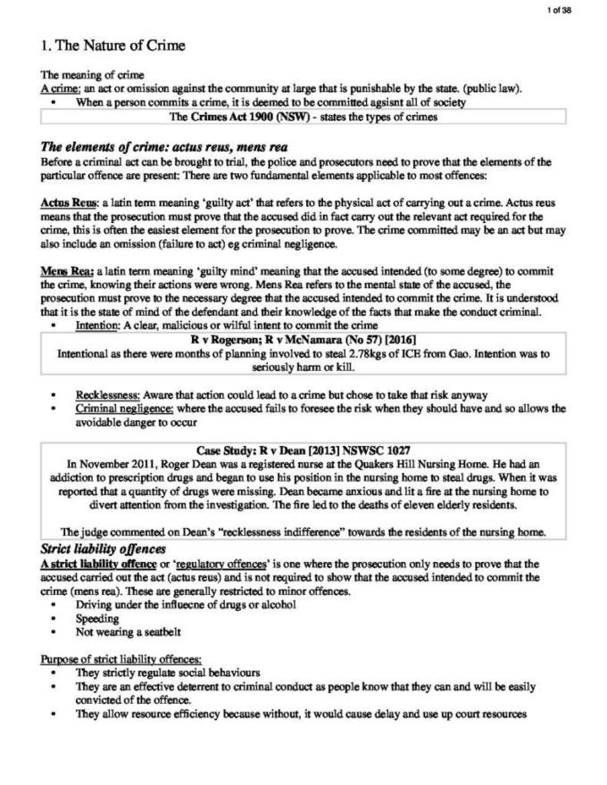 Crime (HSC Legal Studies Core Part I) complete notes | StudyLast