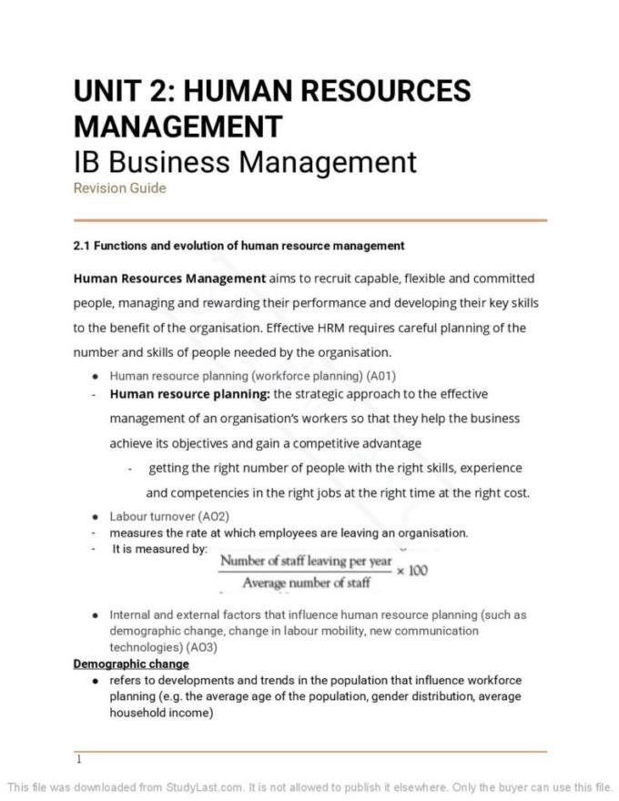 IB Business Management Unit 2: Human Resource Management notes | StudyLast