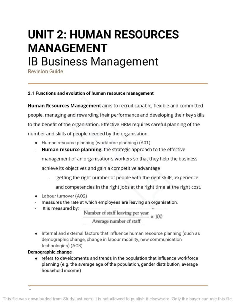 IB Business Management Unit 2: Human Resource Management notes | StudyLast