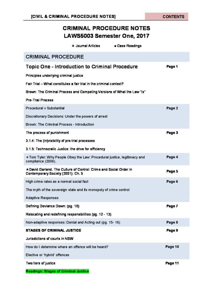 Notes for Civil and Criminal Procedure (LAWS1014) at University of ...